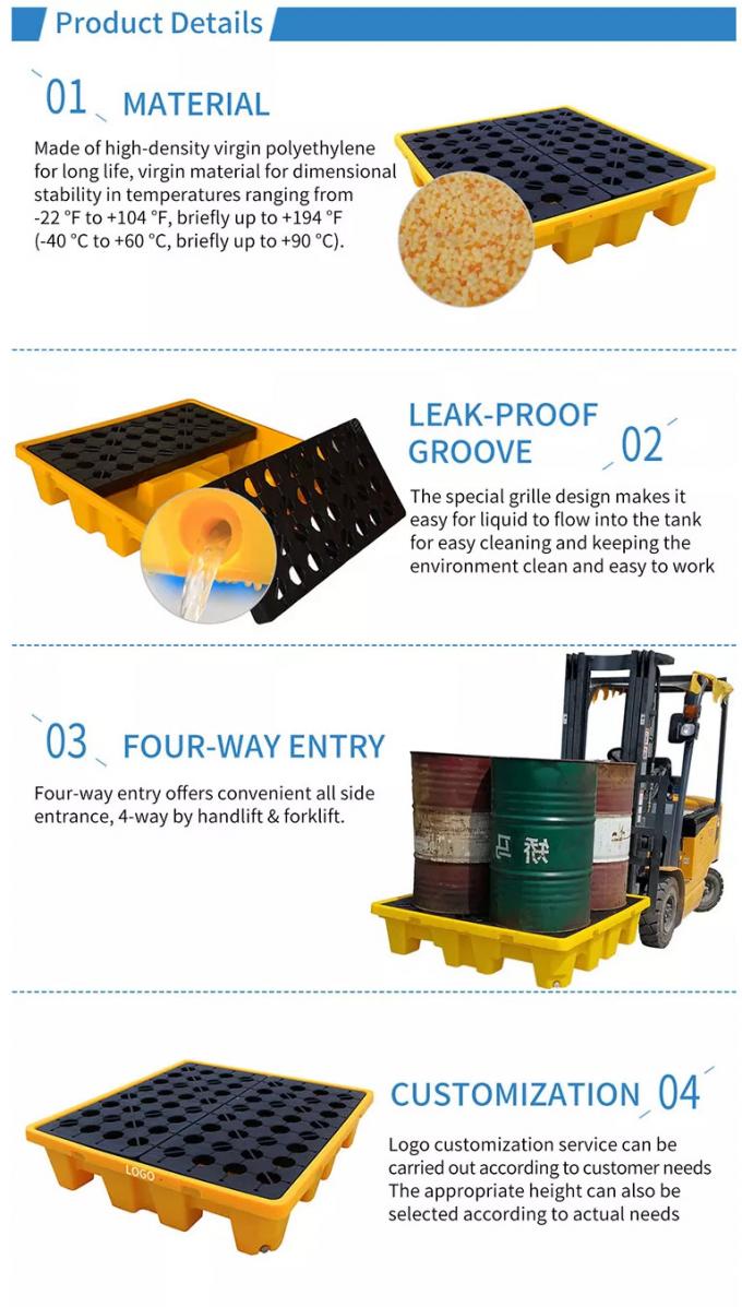 Detachable 4T Plastic Spill Pallets Anti Leakage Oil Drum Pallet