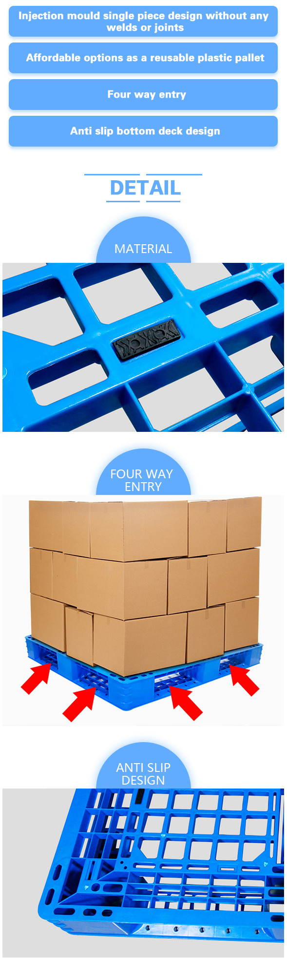 Virgin HDPE Solid Top Rackable Pallet Forklift Large Plastic Pallets