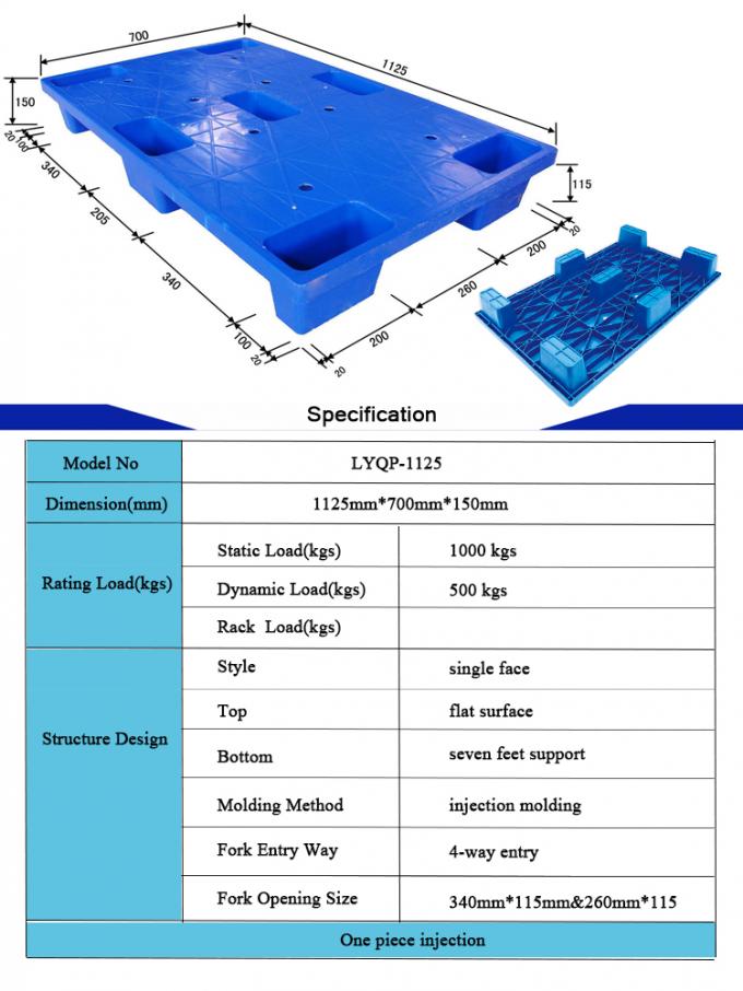 Blue Plastic EPAL Euro Pallet HDPE Pallets Four Way Single Face